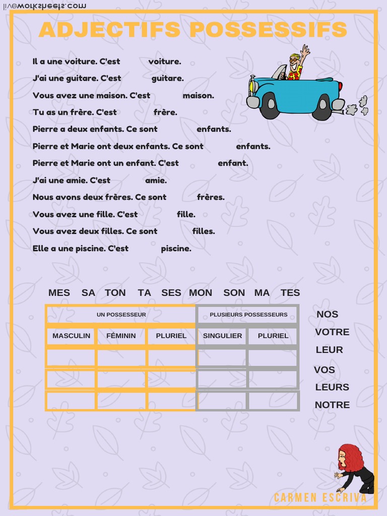 Adjectifs Possessifs: MON TON Son Ma TA SA MES TES SES NOS | PDF