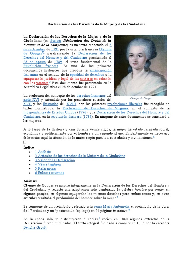 Declaración de Los Derechos de La Mujer y de La Ciudadana | PDF ...