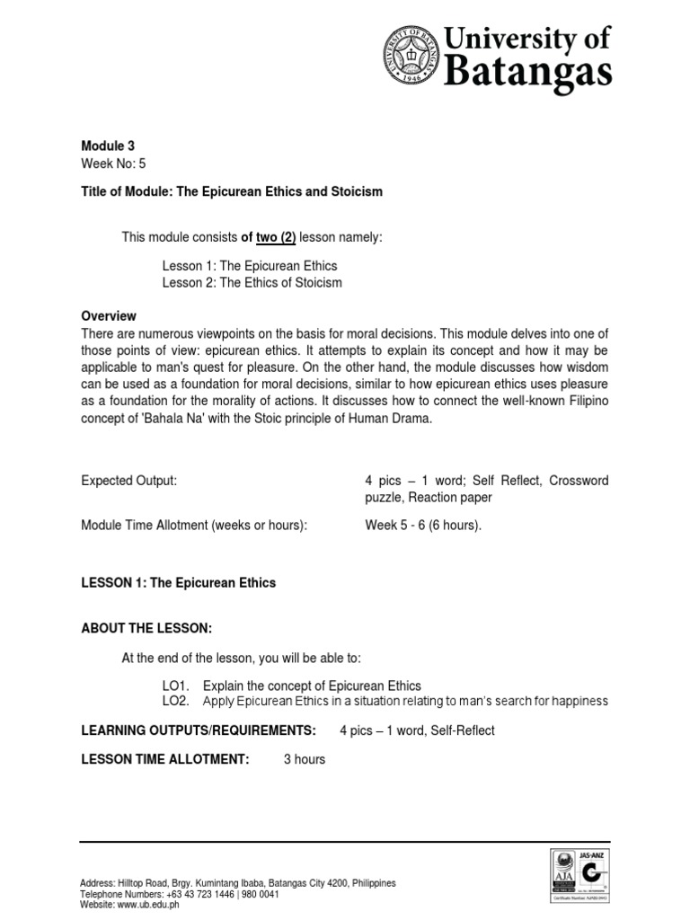Module 4 The Epicurean and Stoicism Ethics | PDF | Stoicism | Hedonism