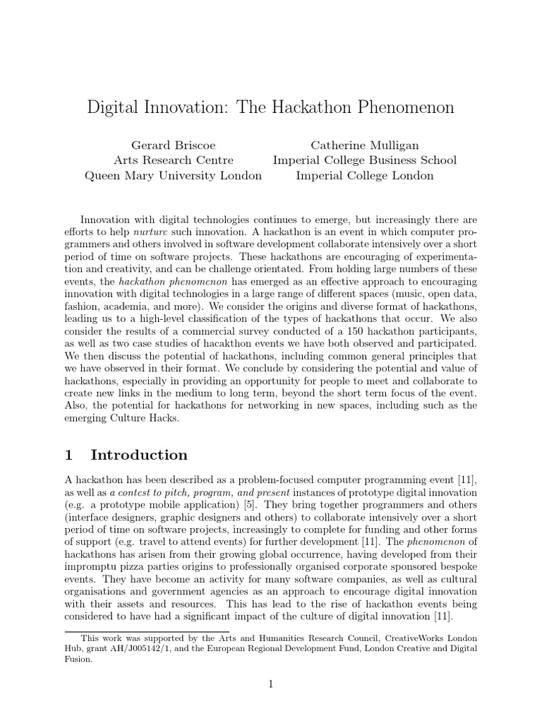 Digital Innovation The Hackathon Phenomenon | PDF | Software Prototyping | Application Software