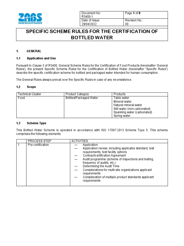 R3400 1 Specific Scheme Rules For Bottled Water - Rev 0 - Web | PDF ...