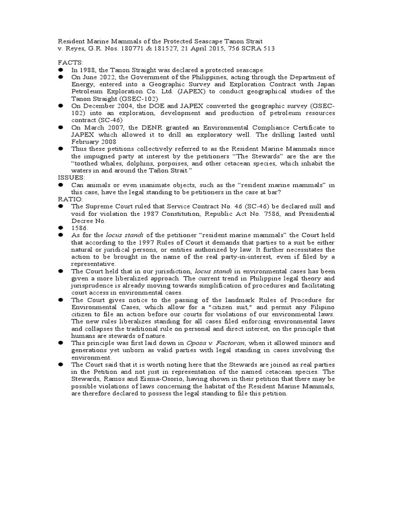 Resident Marine Mammals of The Protected Seascape Tanon Strait Case ...