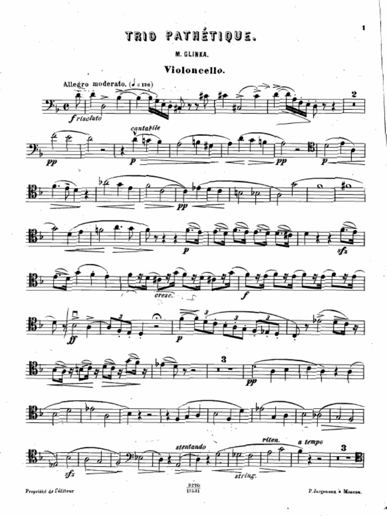 Glinka - Trio Pathetique For Piano Trio Cello | PDF