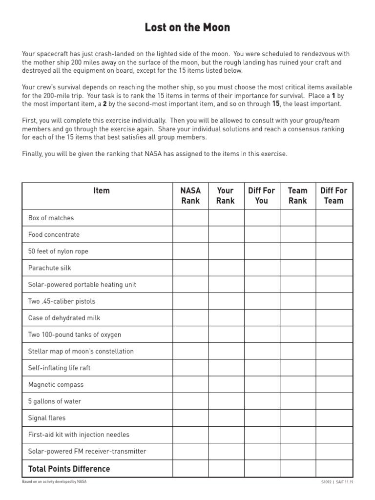 S-1092 - Lost On The Moon Activity | PDF | Moon | Nasa