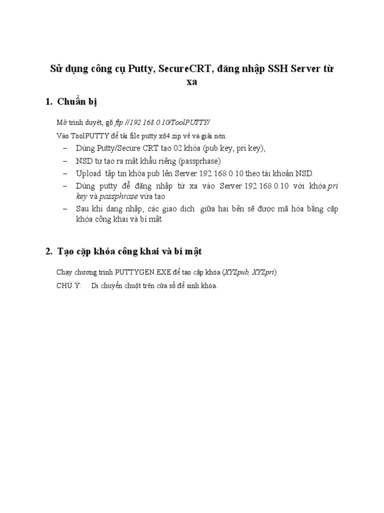Lab 10 - Sử Dụng Công Cụ Putty, SecureCRT, Đăng Nhập SSH Server Từ Xa | PDF