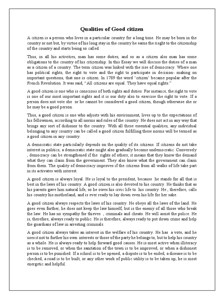 Qualities of Good Citizen | PDF | Citizenship | Democracy