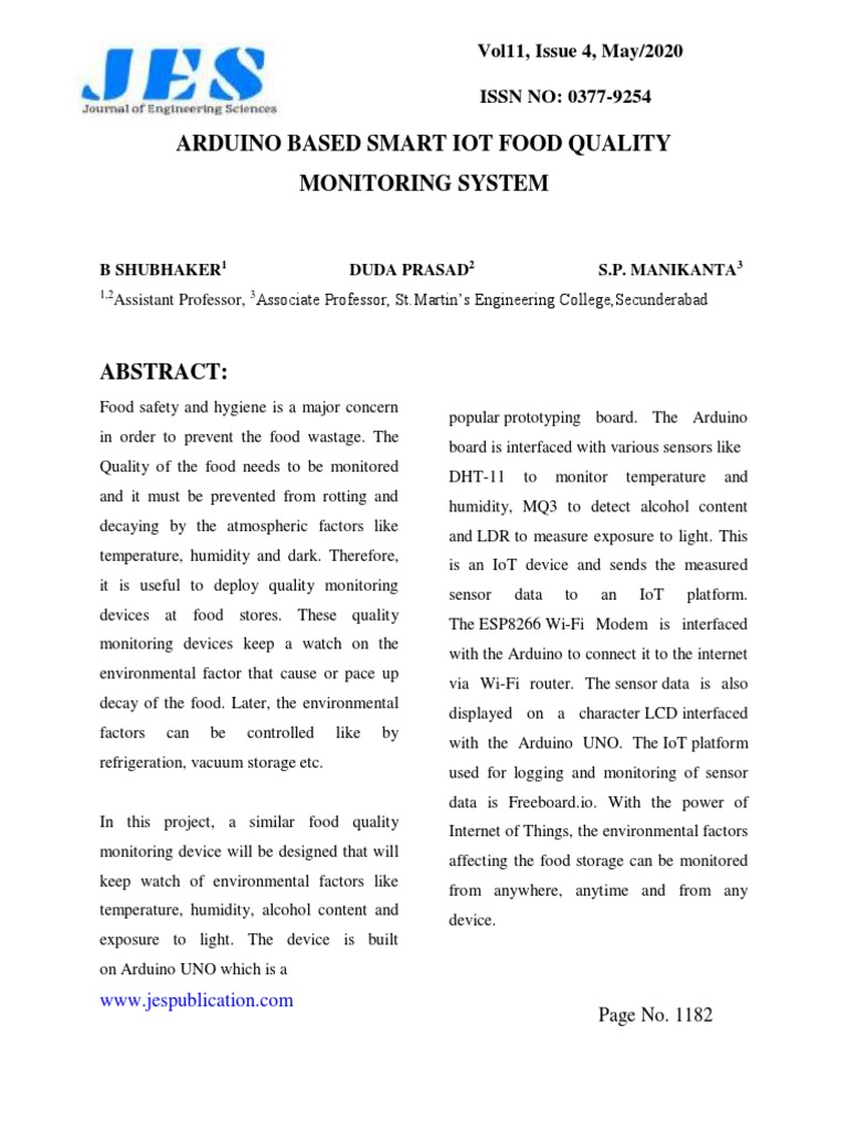 64.arduino Based Smart Iot Food Quality Monitoring System | PDF ...