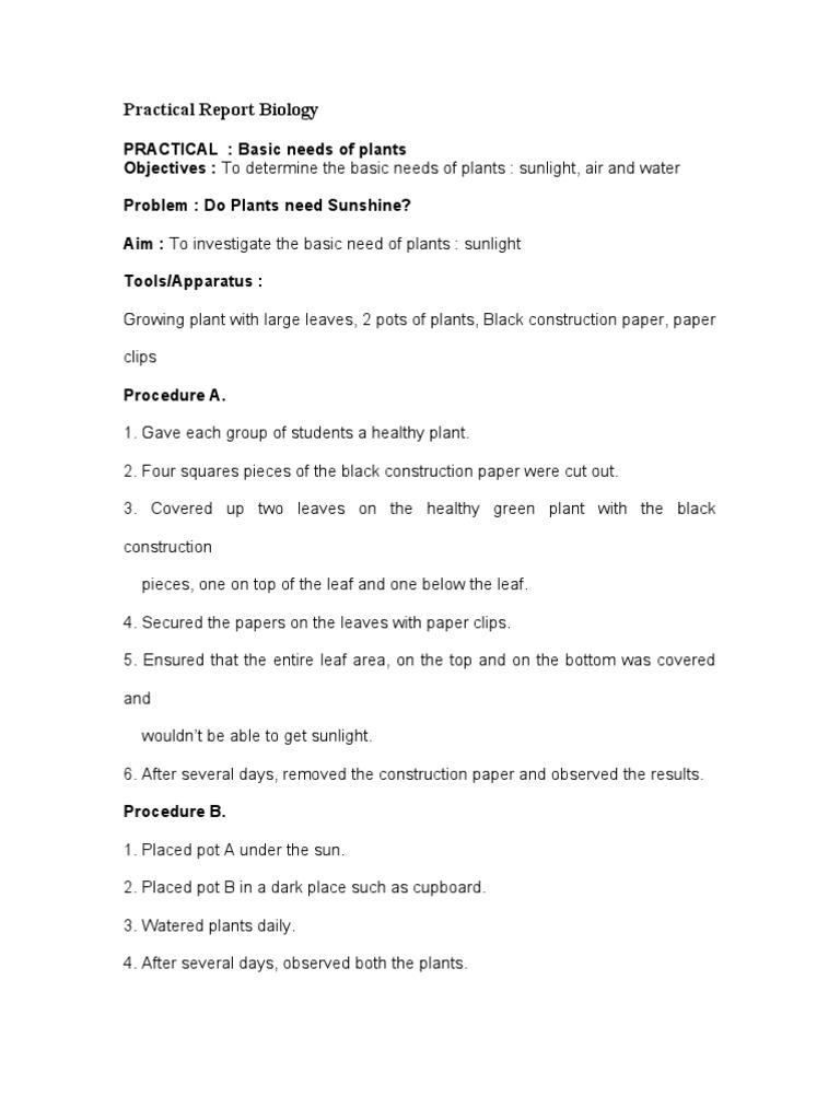Basic Needs of Plants: Practical Experiments | PDF | Tissue (Biology ...