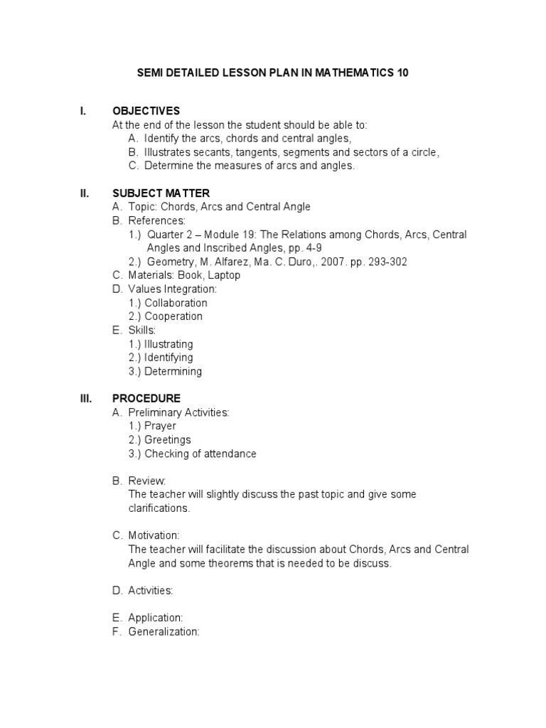 Semi Detailed Lesson Plan in Mathematics 10 | PDF