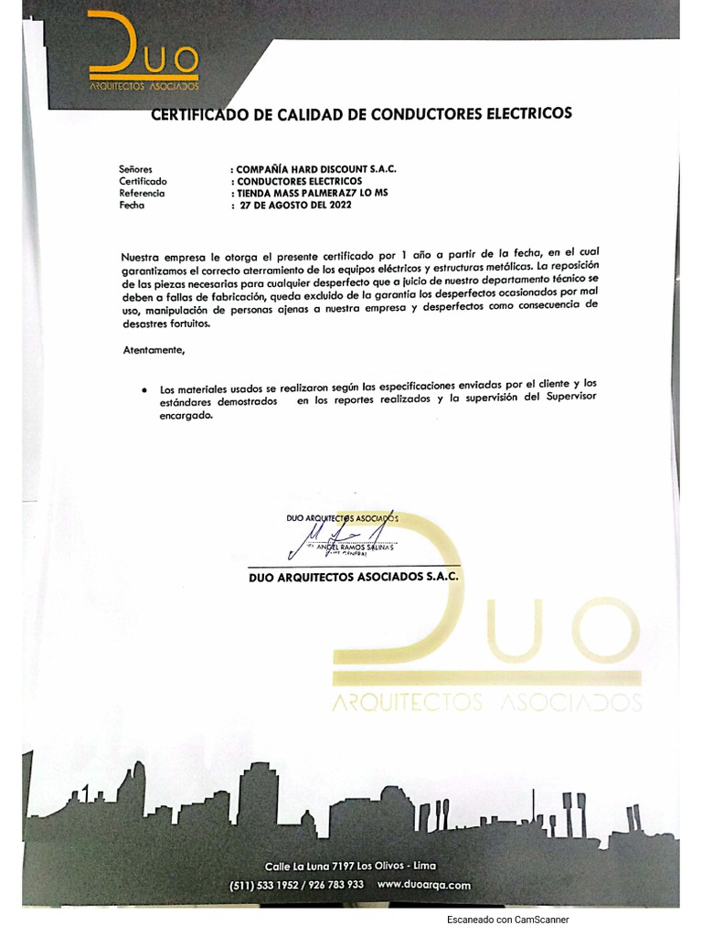 Certificado de Calidad de Conductores Electricos | PDF