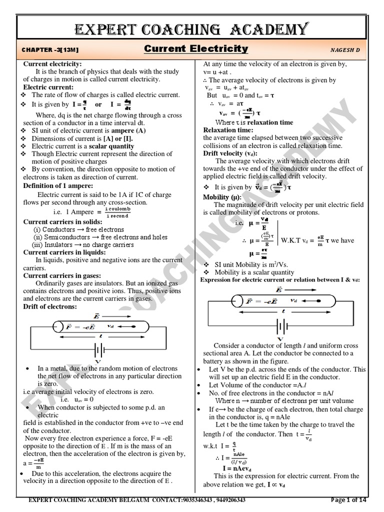 Chapter - 3 Current Electricity | PDF | Electrical Resistivity And Conductivity | Electrical ...
