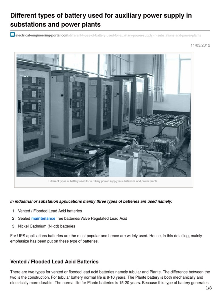 Substation Battery Types and Maintenance | PDF | Electricity ...