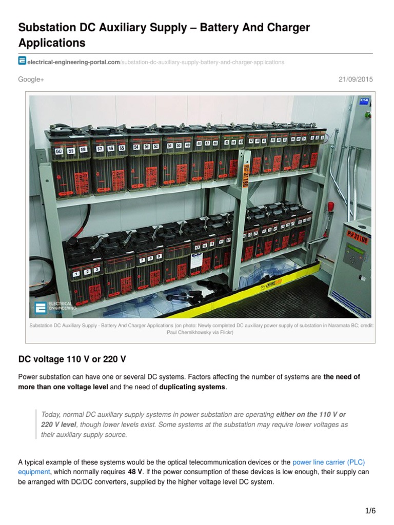Substation DC Auxiliary Supply Battery and Charger Applications | PDF ...