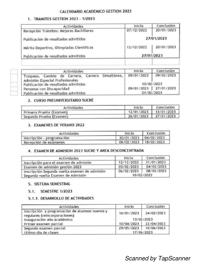 Calendario Academico USFX Gestion 2023 | PDF