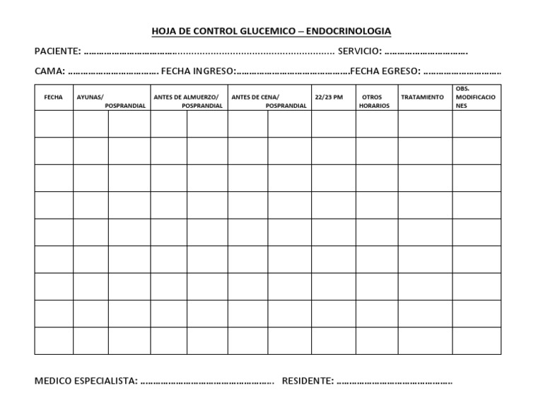 Hoja de Control Glucemico | PDF