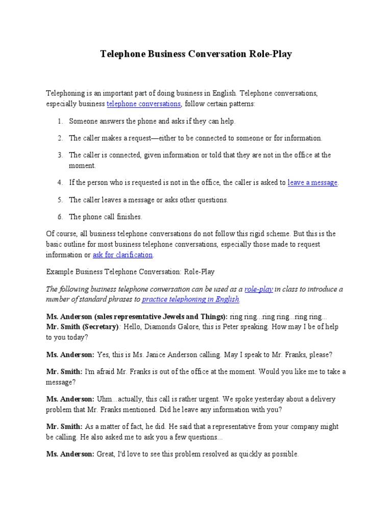 Telephone Business Conversation Role | PDF | Language Arts & Discipline