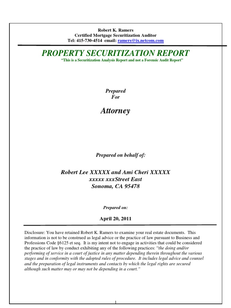 Sample Securitization Audit by Robert Ramers | PDF | Deed Of Trust (Real Estate) | Real Estate Law