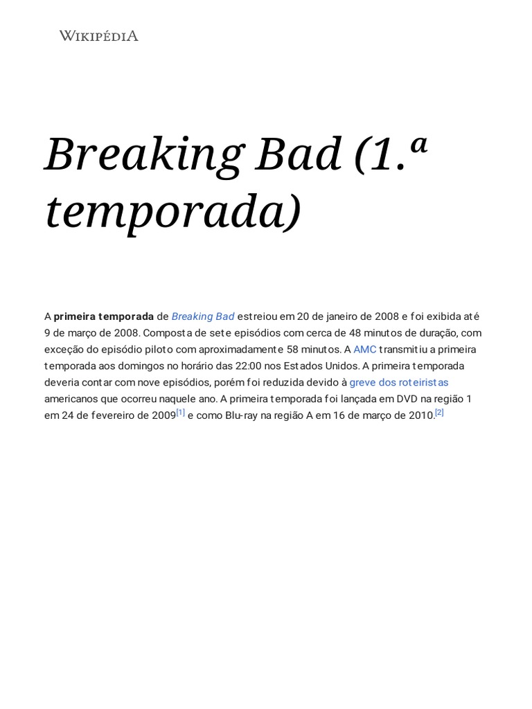 Breaking Bad (1. Temporada) - Wikipédia, A Enciclopédia Livre | PDF