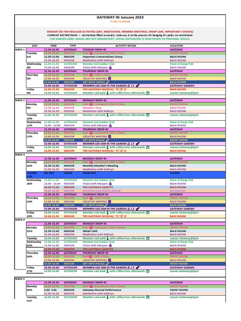Jan 2023 Schedule | PDF