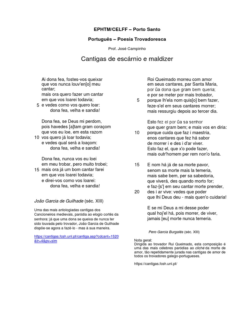 Cantigas de Escárnio e Maldizer | PDF | Maria, mãe de Jesus