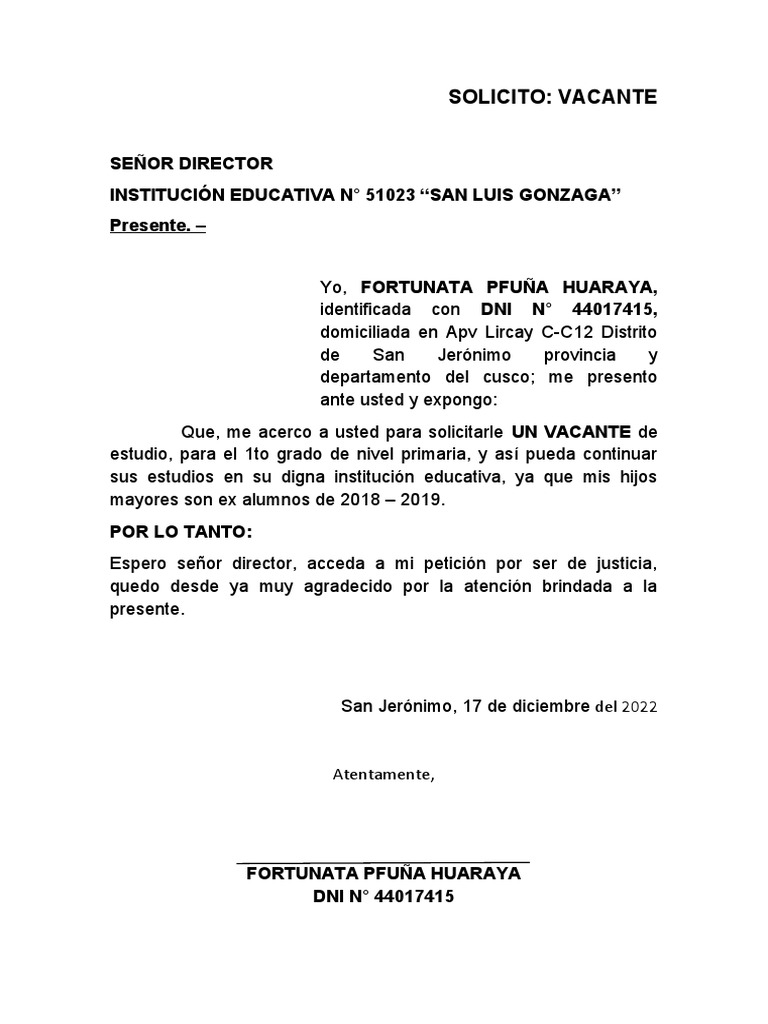 Solicito Vacante | PDF