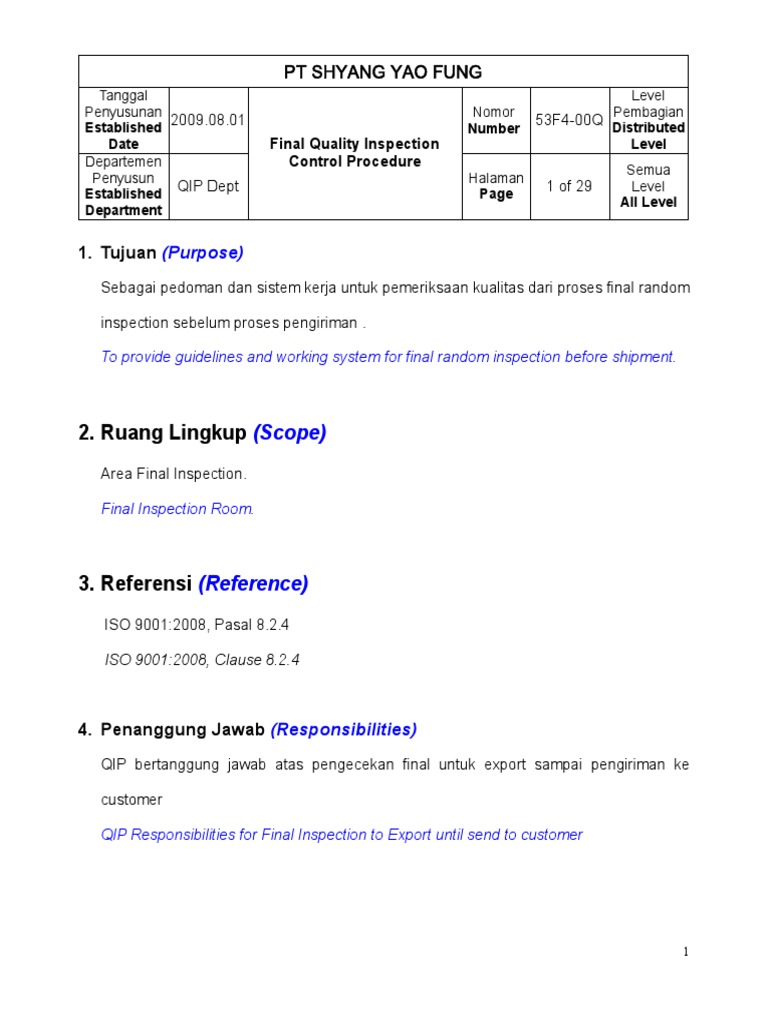 00.final Quality Inspection Control Procedure - 2011 | PDF