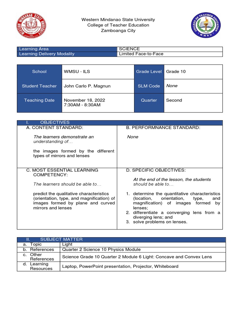 Lesson Plan LIGHT LENSES | PDF | Optics | Electromagnetism