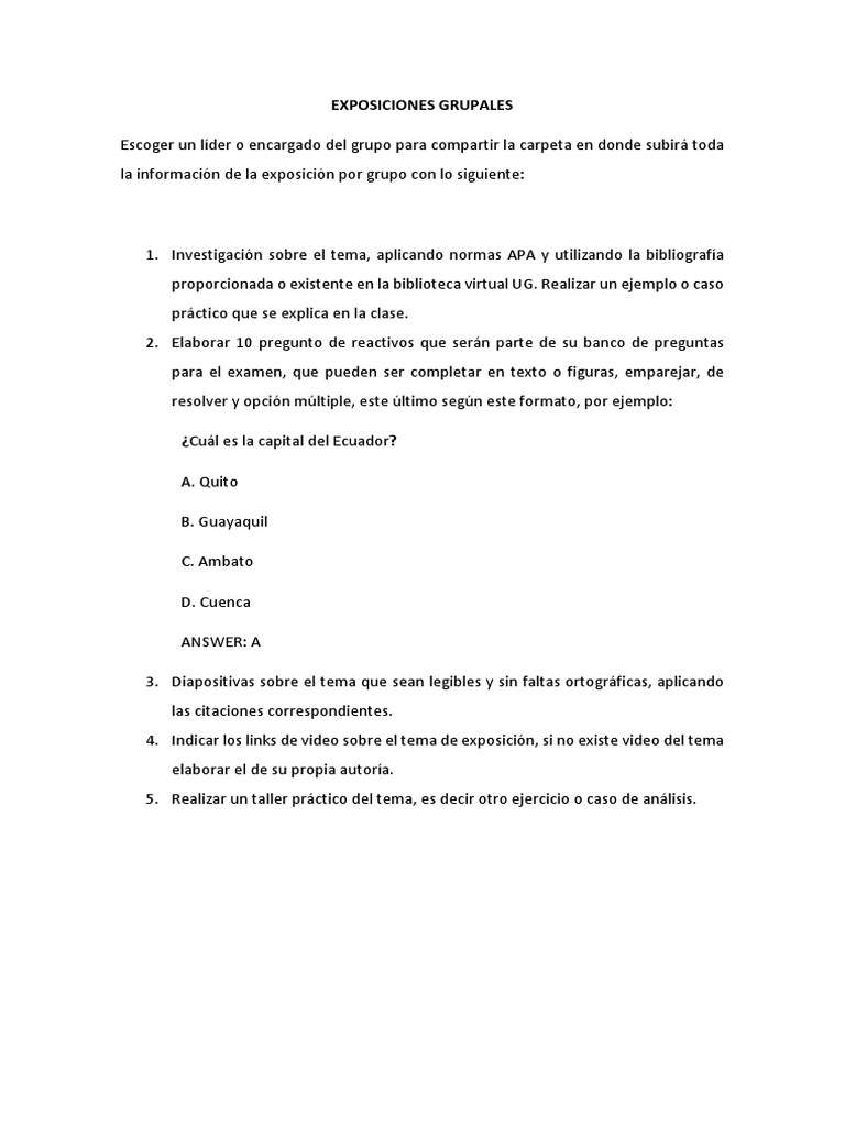 Instrucciones Exposición Grupal | PDF