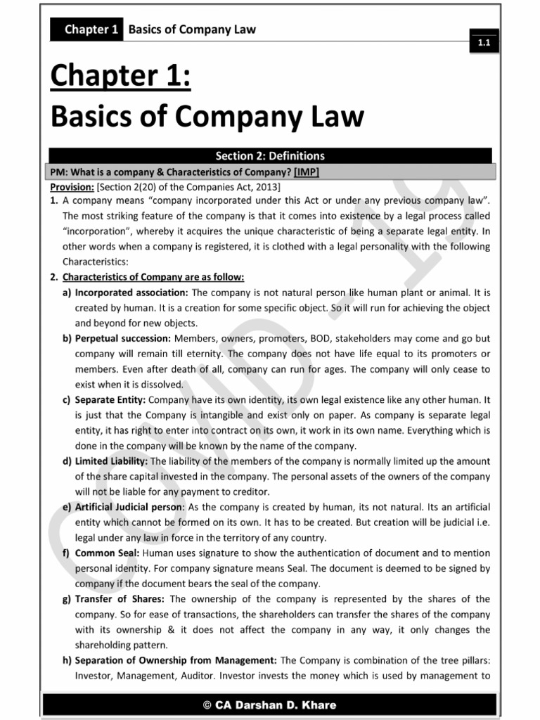 1 Basics Of Company Law PDF