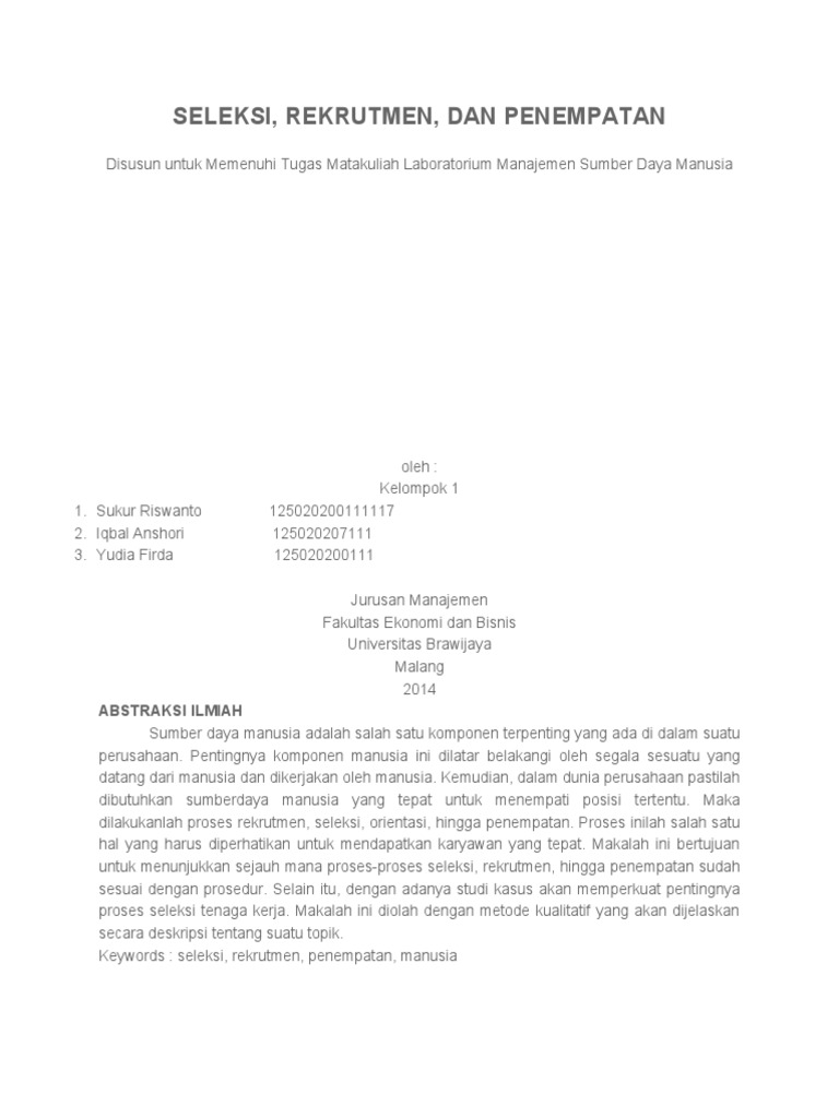 SELEKSI Rekrutmen Dan Penempatan | PDF | Karier & Perkembangan