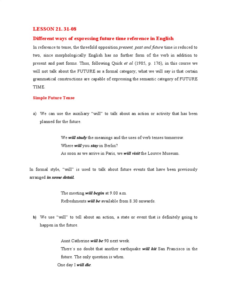 Lesson 21. Theory Future Tenses | PDF | Grammatical Tense | Language Mechanics