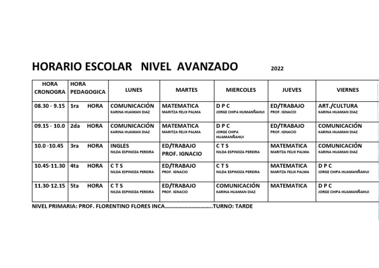 Horario Escolar | PDF