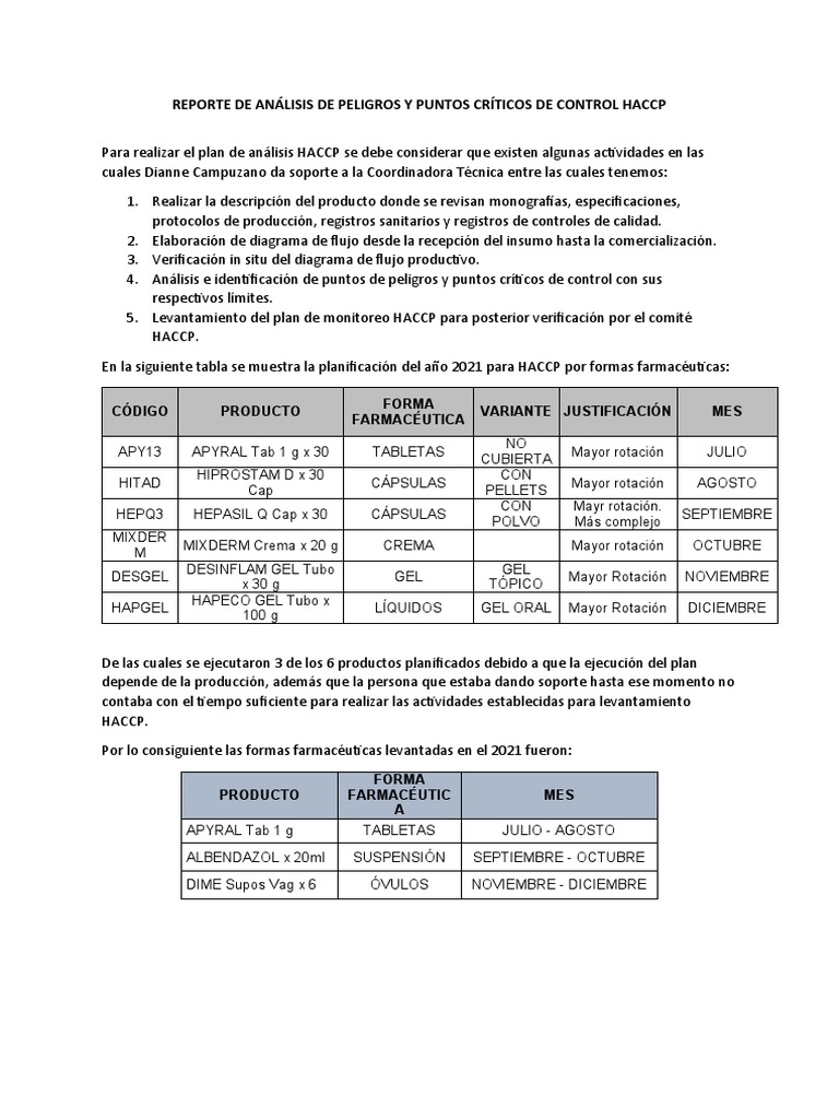 Análisis HACCP de Uribiol y Apyral | PDF | Análisis de Riesgo y Puntos ...
