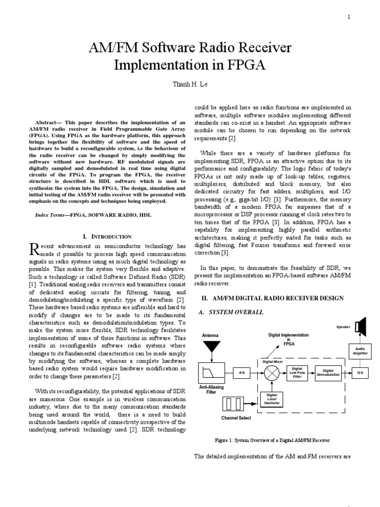 Amfm Software Radio Receiver Implementation In Fpga Pdf Analog To