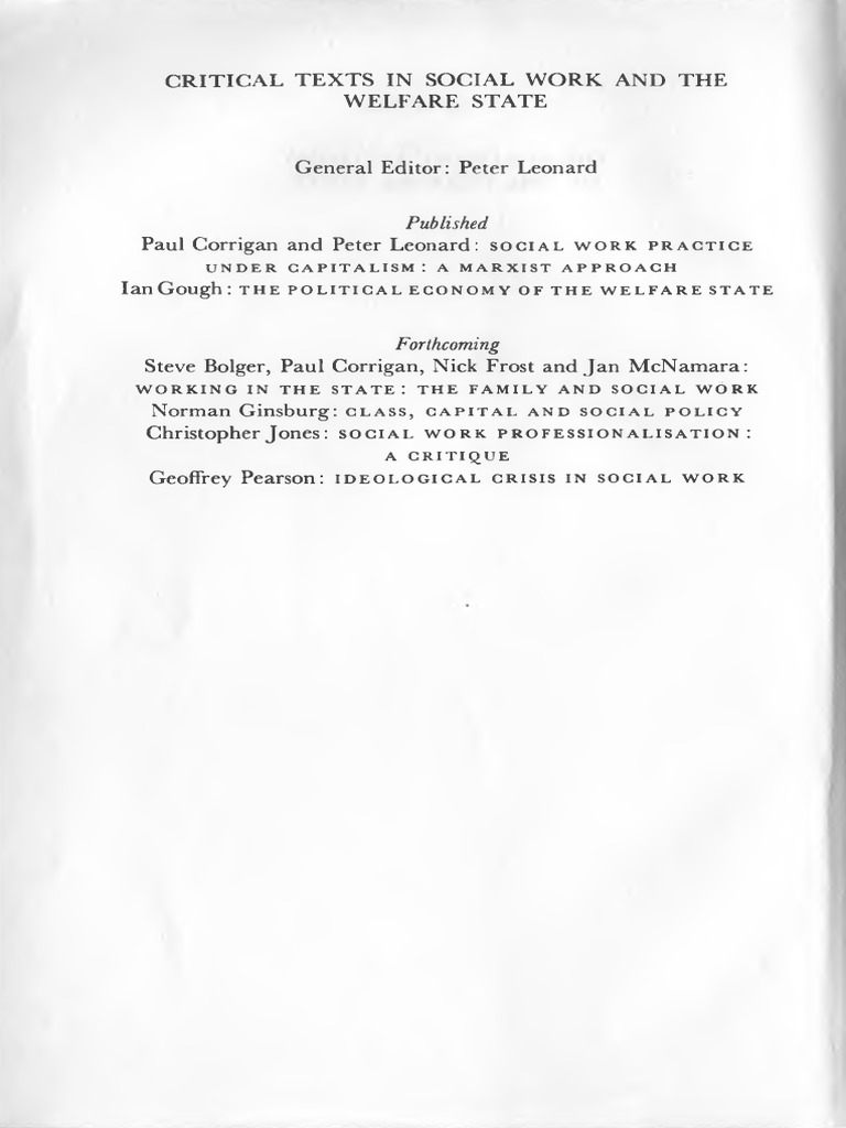 (Critical Texts in Social Work and The Welfare State) Ian Gough ...