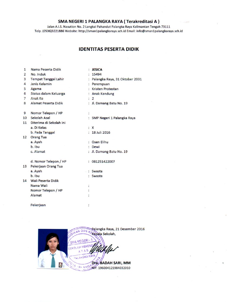 Identitas Peserta Didik | PDF