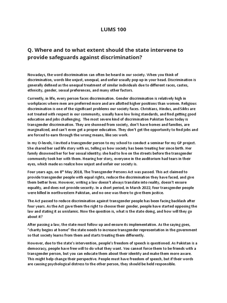 Essay About Discrimination | PDF | Discrimination | LGBTQIA+ Studies