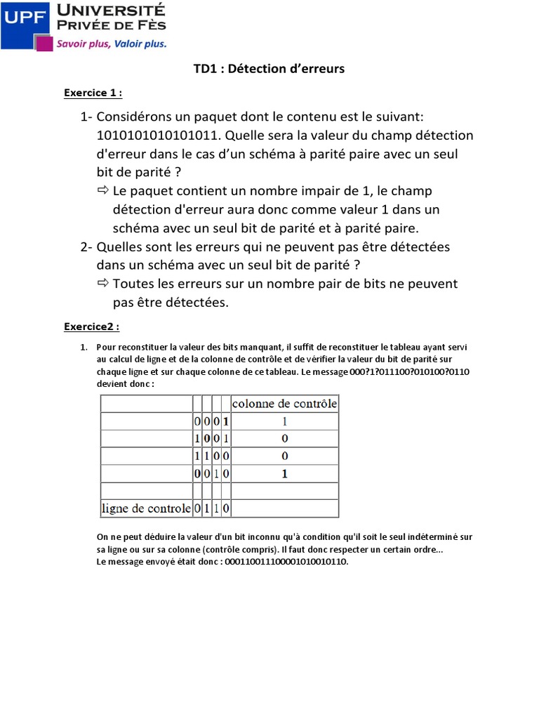 TD1 - Détection D'erreurs - Correction | Descargar gratis PDF | Détection et correction des ...