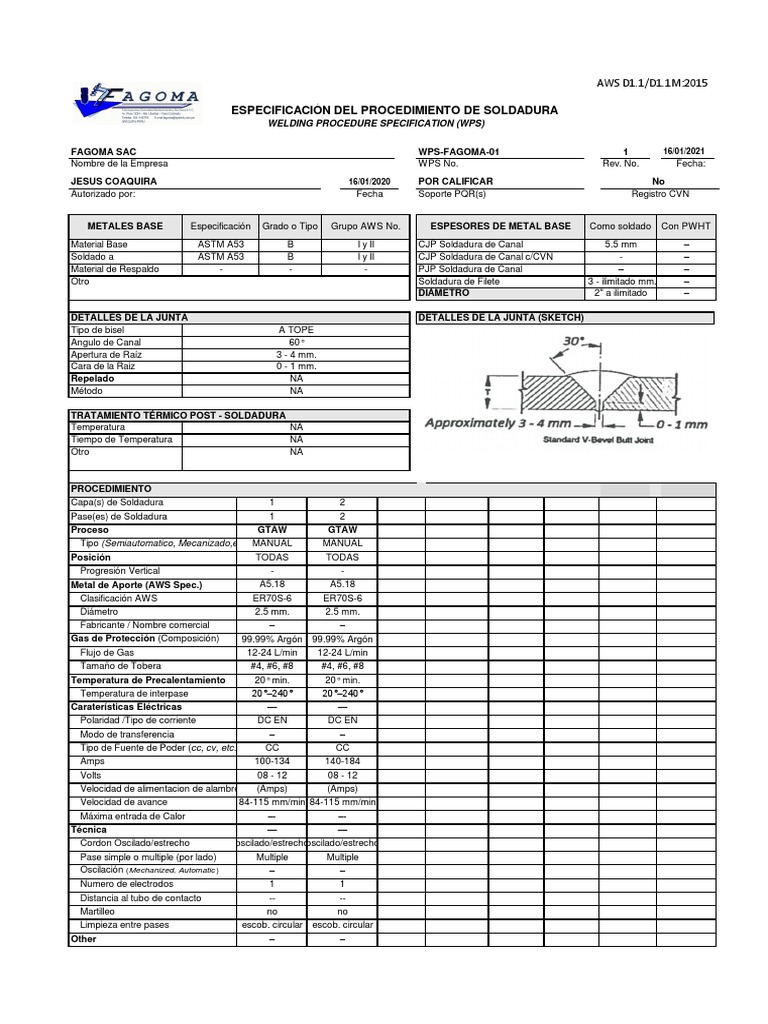 WPS JUNTA A TOPE y en T | PDF | Soldadura | Construcción