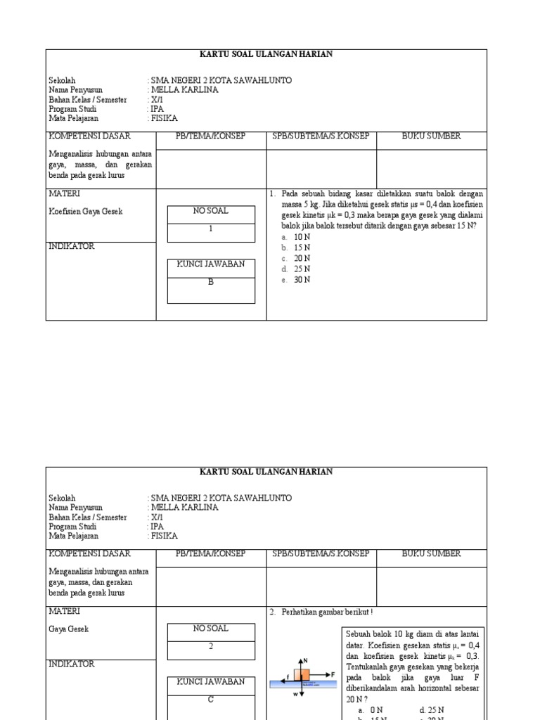 Kartu Soal Ulangan Harian | PDF