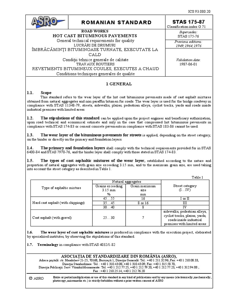 Stas 175-87 R | PDF | Asphalt | Road Surface