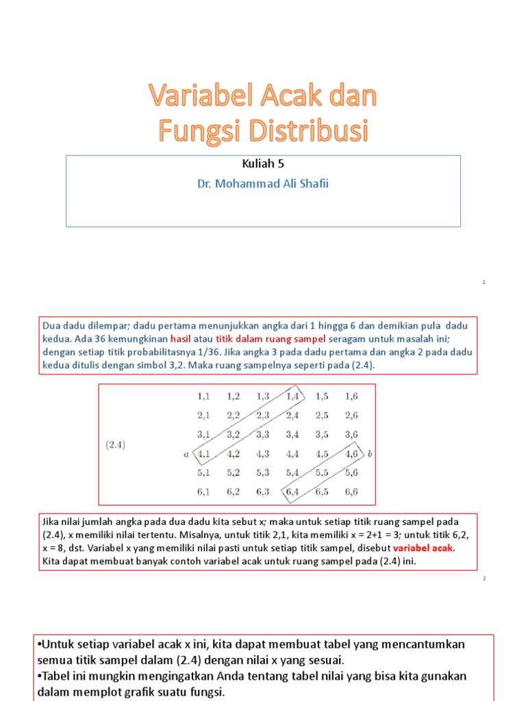 Kuliah 5. Variabel Acak Dan Fungsi Distribusi | PDF