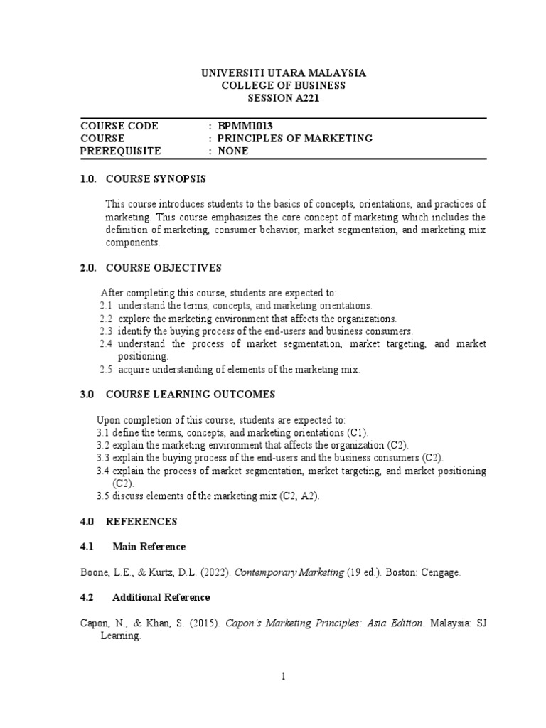 BPMM1013 - Student Syllabus Share - A221 | PDF | Marketing | Consumer ...
