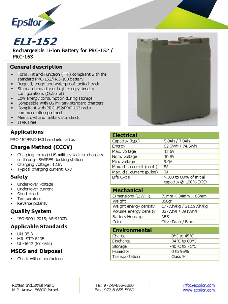 ELI-152 Li-Ion Battery For PRC-152-PRC-163 Radios - 2019 | PDF | Computers