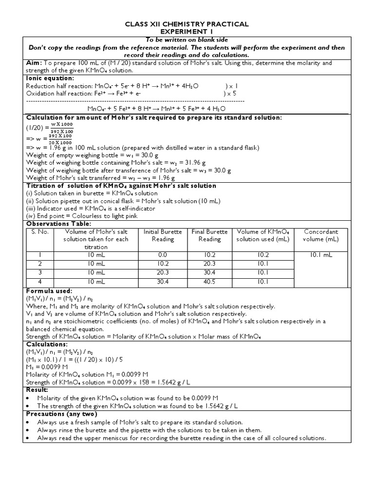 12th-Chem-Prac 1 | PDF | Titration | Chemistry