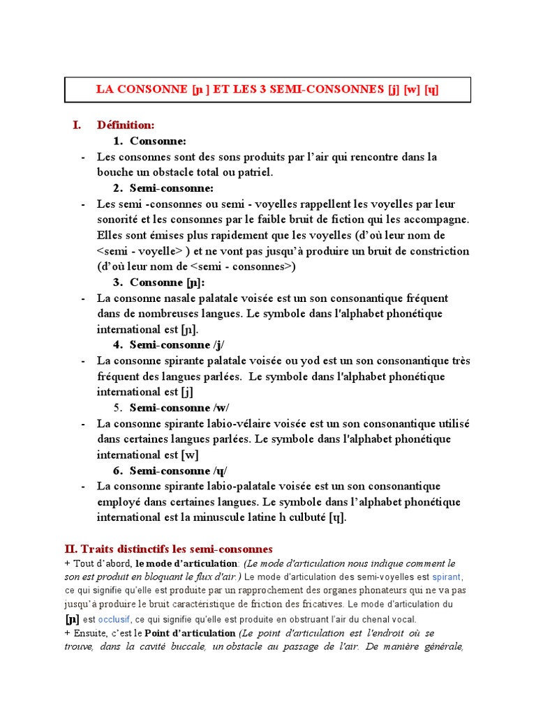 LA CONSONNE (Ɲ) Et LES 3 SEMI-CONSONNES (J) (W) (Ɥ) Dans La Français ...