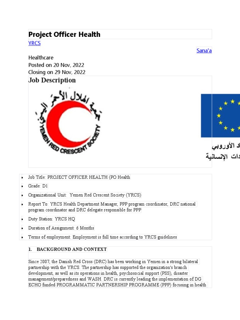 YRCS Project Officer Health | PDF | Evaluation | Wash