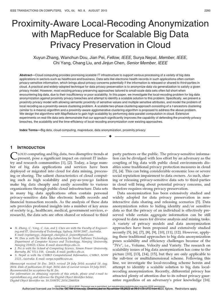Proximity Aware Local Recoding Anonymization With Mapreduce For Scalable Big Data Privacy