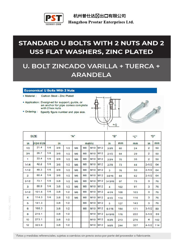 Standard U Bolts With 2 Nuts and 2 Uss Flat Washers, Zinc Plated U ...