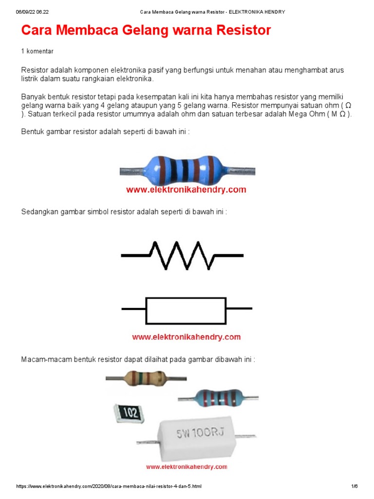 Cara Membaca Gelang Warna Resistor - ELEKTRONIKA HENDRY | PDF | Metode ...